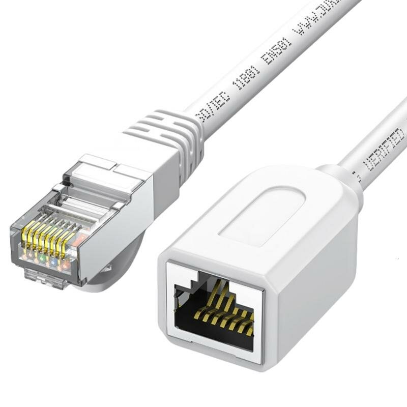 Кабель-удлинитель Ethernet Cat6, RJ45, штекер-гнездо, Белый - 2m