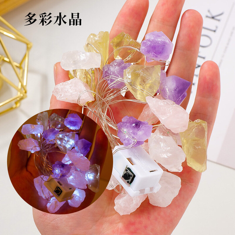 Натуральный розово-белый аметист, сырой камень, атмосферная лампа, длинная полоса, цветная лампа, гирлянда, рождественское украшение, ночник, праздничный подарок