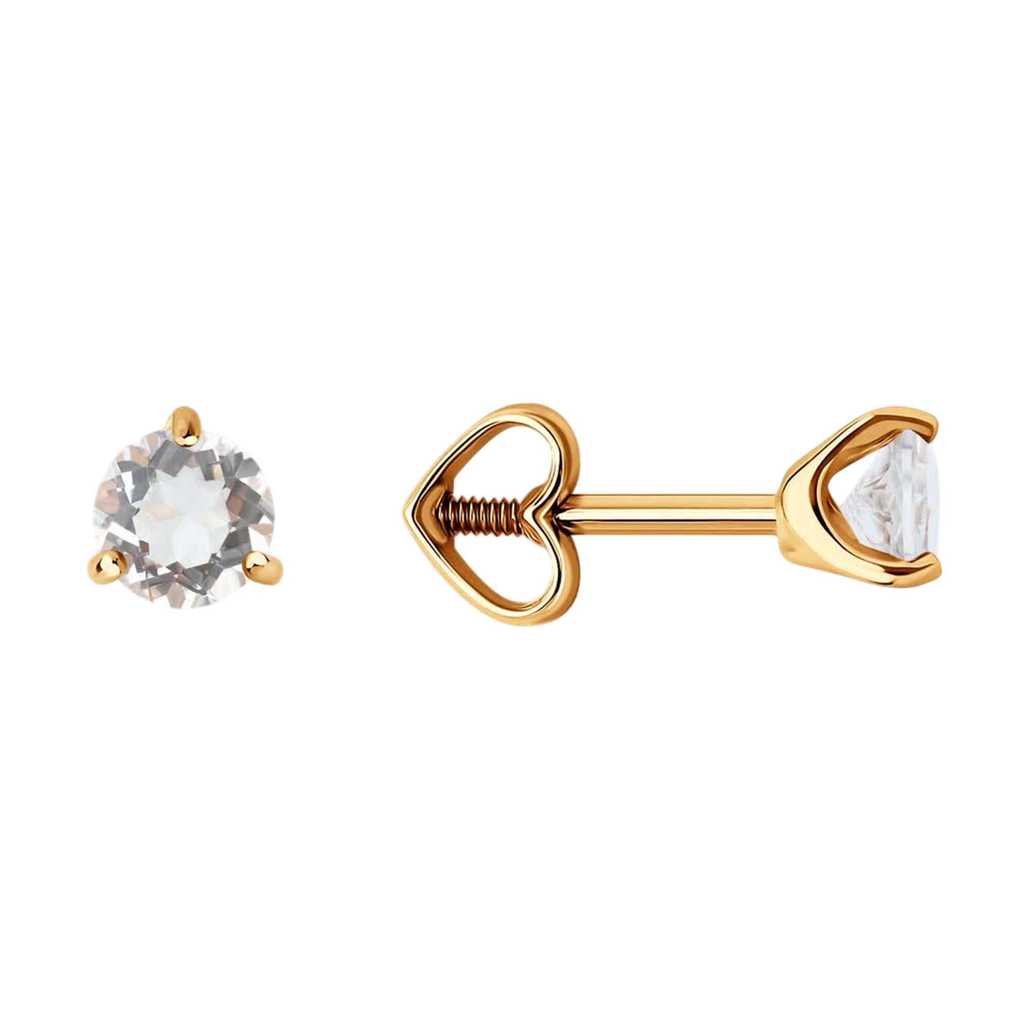 Серьги, красное золото, 585 проба, горный хрусталь