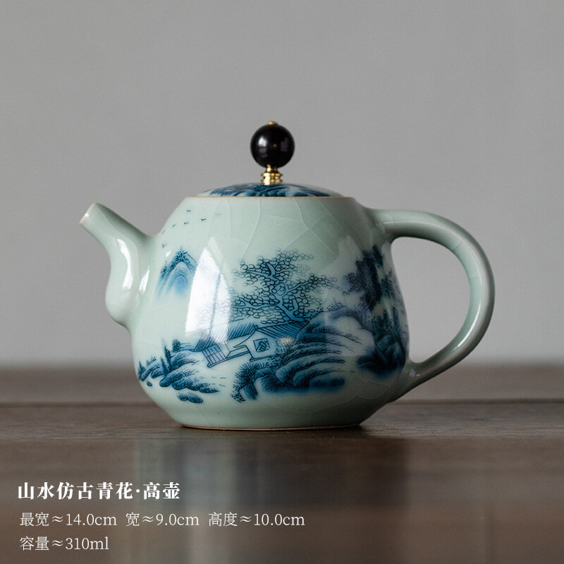 Чайник из печи Tianqing Ru, чайник большого размера, керамический чайный сервиз Кунг-фу, синий и белый чайник для дома