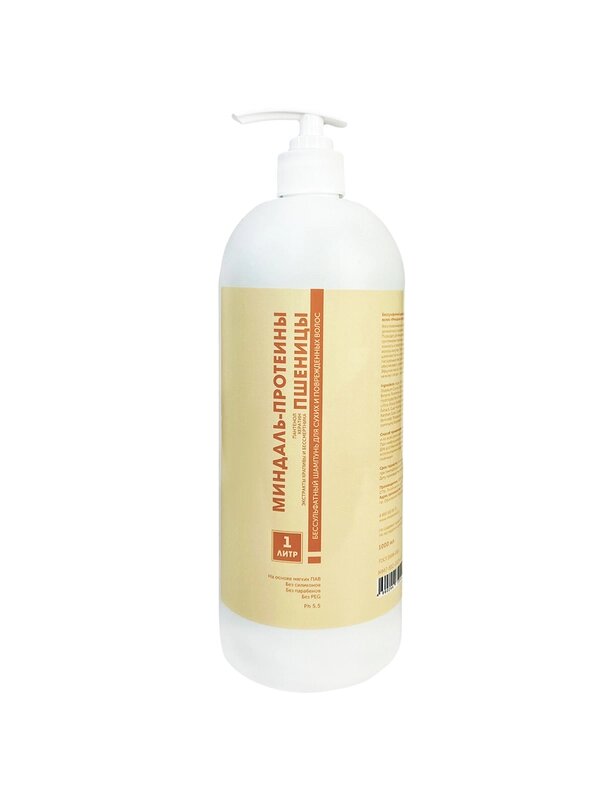 Бессульфатный шампунь для сухих и поврежденных волос "Миндаль-протеины пшеницы", 1000 мл