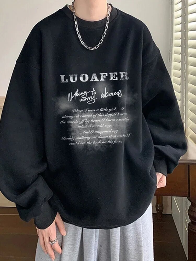 Новинка, винтажный пуловер с надписью, толстовки для мужчин, худи в готическом стиле, L, черный