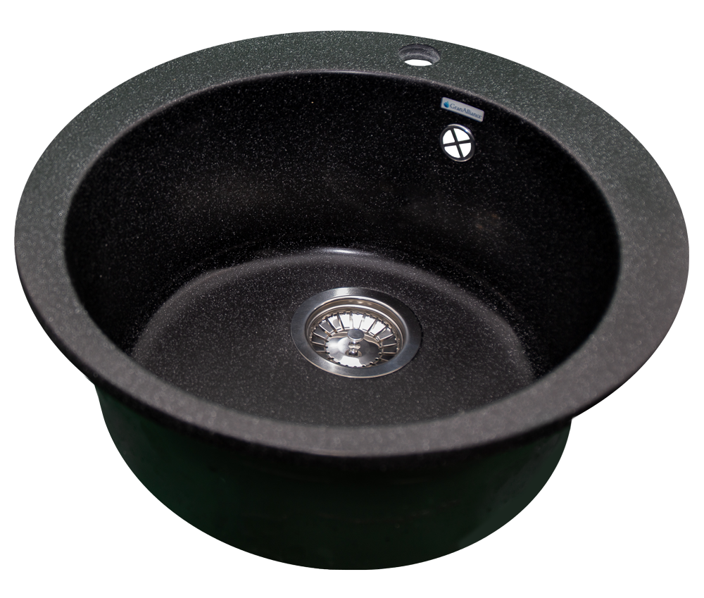 Мойка для кухни, круглая каменная врезная. Цвет черный матовый. 475*475*180. 30F Q4 (G-11)