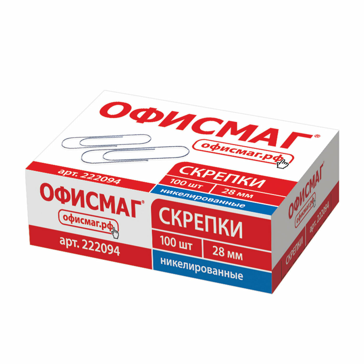 Скрепки Офисмаг 28 мм, никелированные, 100 шт (222094)
