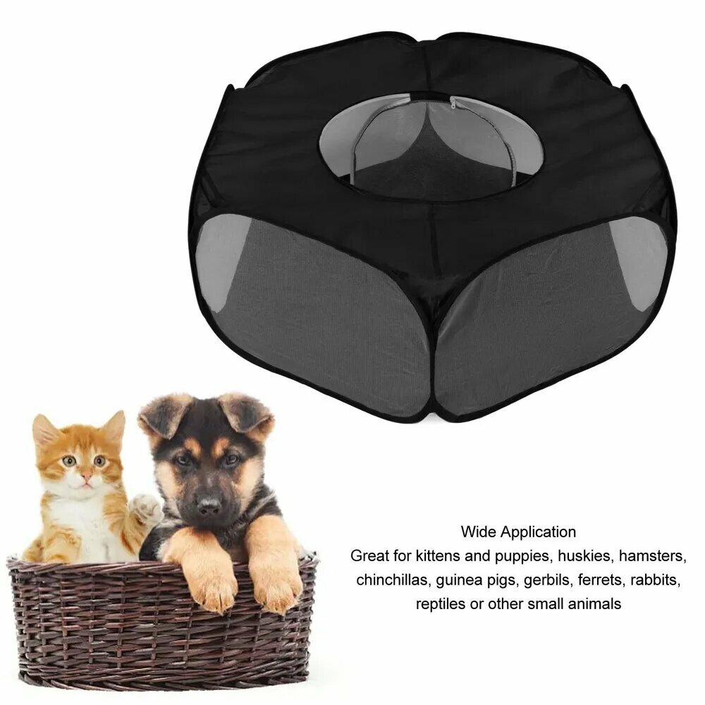 Палатка для игр с домашними животными, складная портативная водонепроницаемая дышащая открытая манеж для маленьких животных с верхним чехлом на молнии для кошек и собак, черный цвет