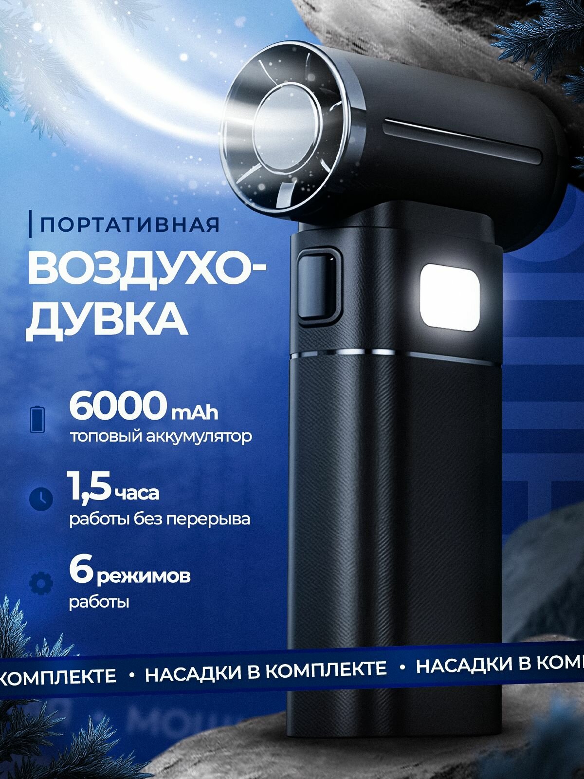 Воздуходувка аккумуляторная / Ветродуйка портативная / Воздуходувка для компьютера