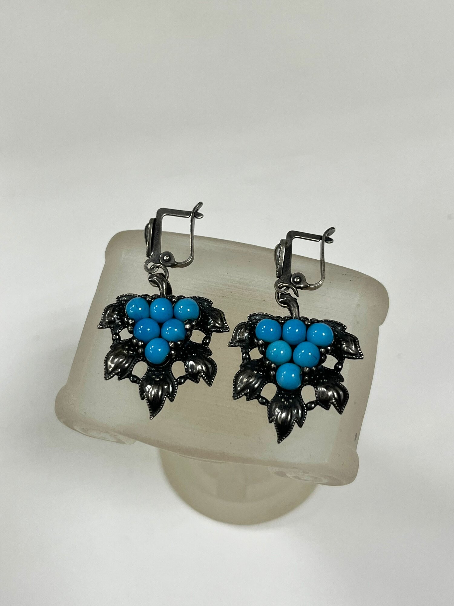 Советские серьги, смальта под бирюзу, Мельхиор, клеймо, сделано в СССР.