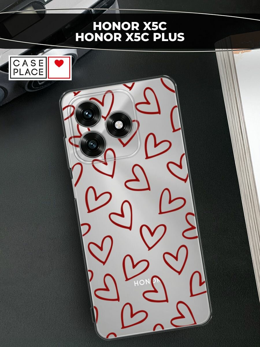 Чехол на Honor X5c/X5c Plus/X5d/X5d Plus / Хонор X5c/X5c Плюс с принтом Little hearts doodles 2, прозрачный