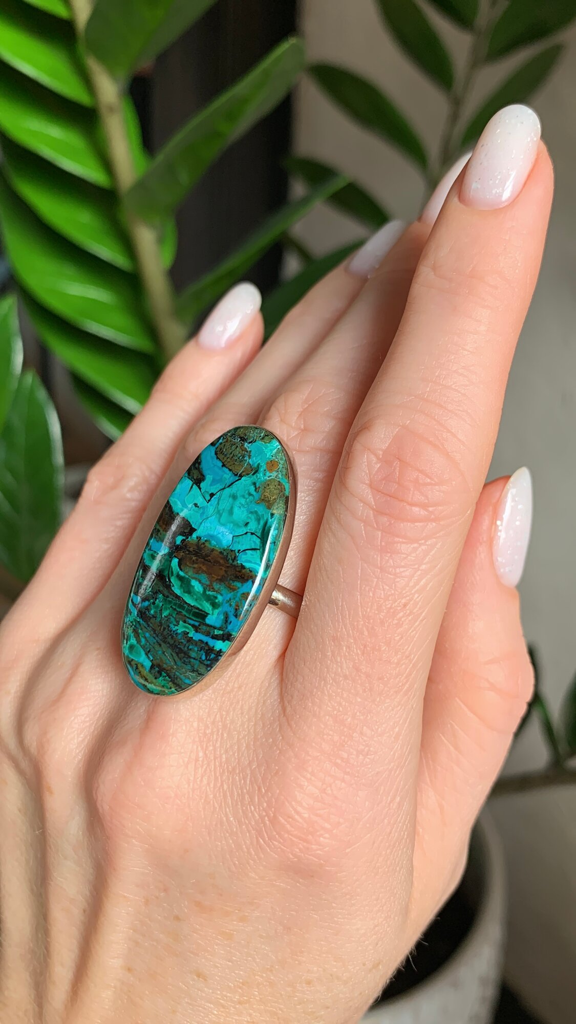 Кольцо-кулон, хризоколла, малахит