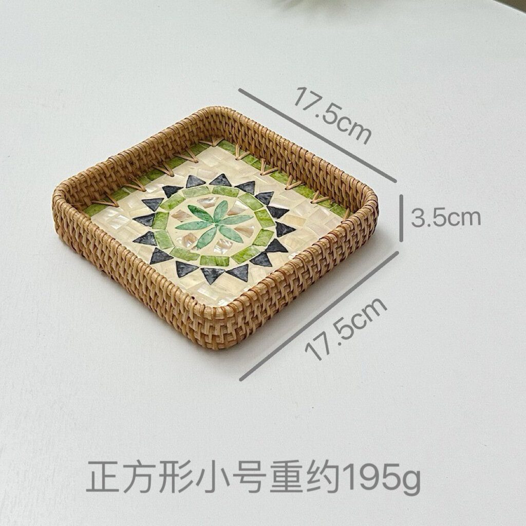 Вьетнамская плетеная тарелка из ротанга с цветными ракушками, скандинавский креативный ручной работы, декоративная тарелка для фруктов, поднос для хранения украшений, поднос для чая, квадратная тарелка