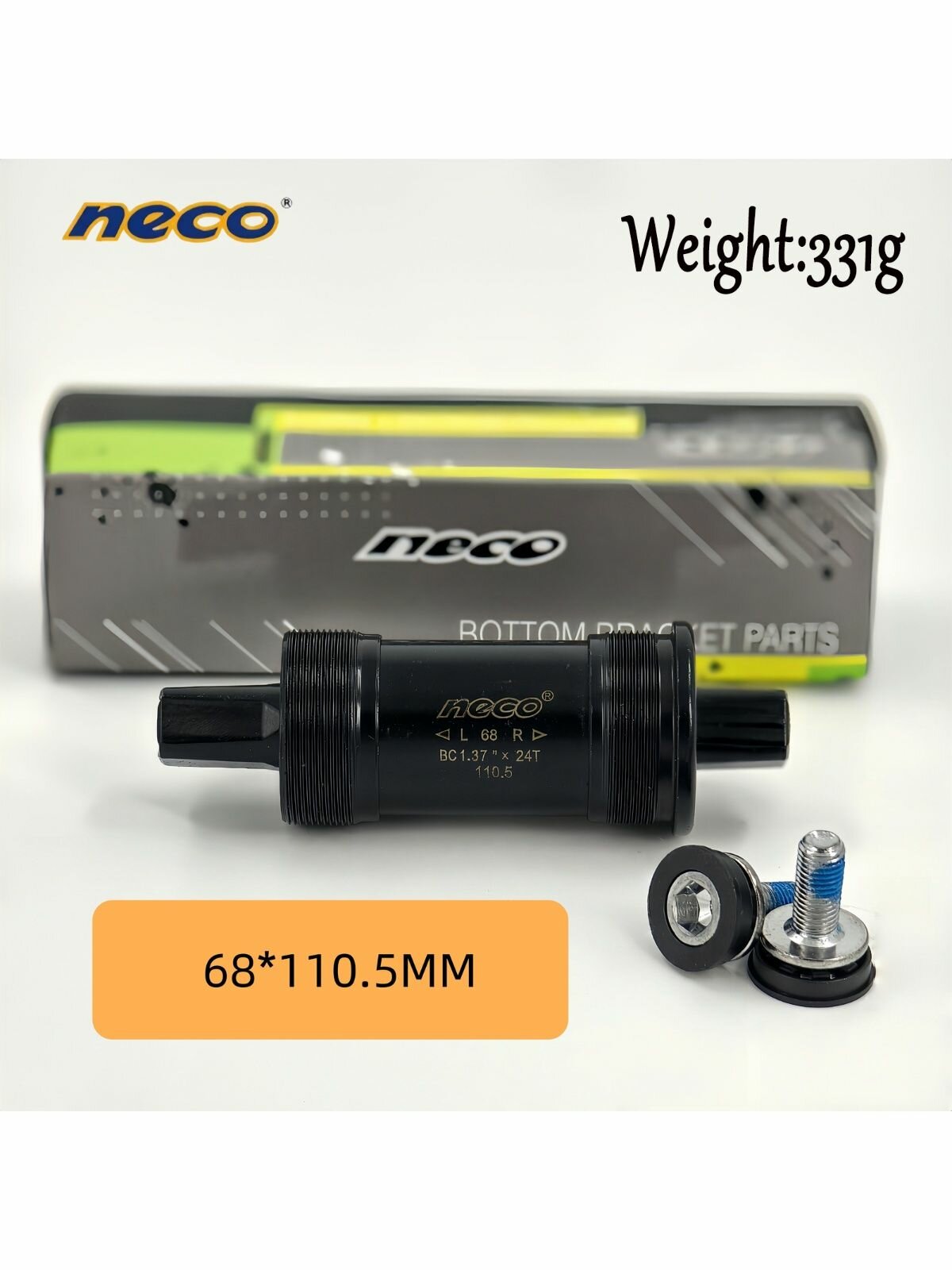 Велосипедная каретка Neco, 110.5 мм, квадратная, стальная, картриджного типа, с резьбой, рама 68 мм, для шоссейных велосипедов MTB