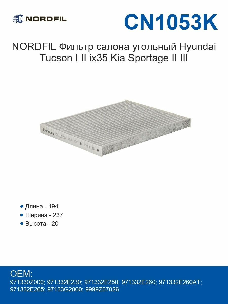 NORDFIL Фильтр салона угольный Hyundai Tucson I II ix35 Kia Sportage II III