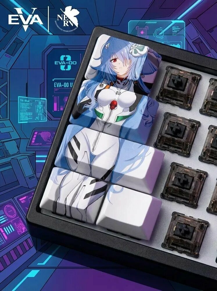 Кейкапы для механической клавиатуры Evangelion Рей Аянами, PBT пластик, набор клавиш EVA