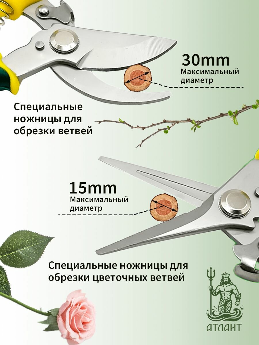 Секатор для сада 25 см, регулируемый, прочный, для резки веток — фото 1