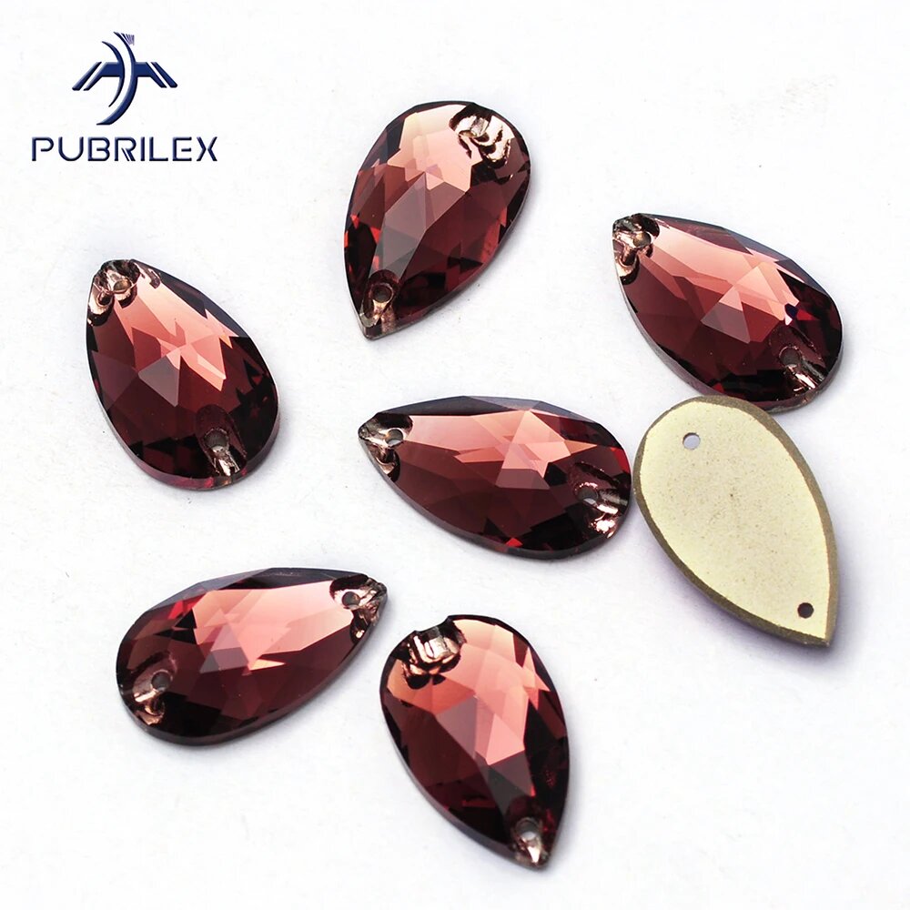 Бордовые стеклянные стразы каплевидные 7x12mm PUBRILEX