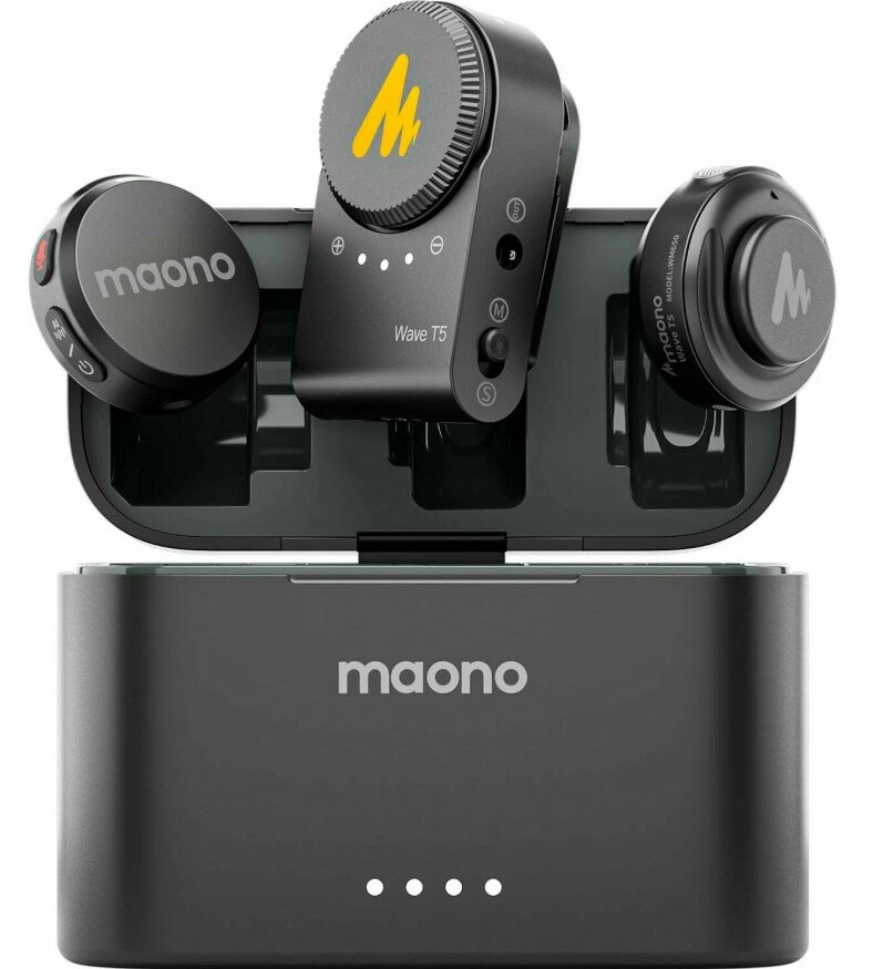 Беспроводной петличный микрофон MAONO Wave T5 Mini, mini jack 3.5 mm, ПК, 48 кГц/24 бит, шумоподавление, 30 ч работы