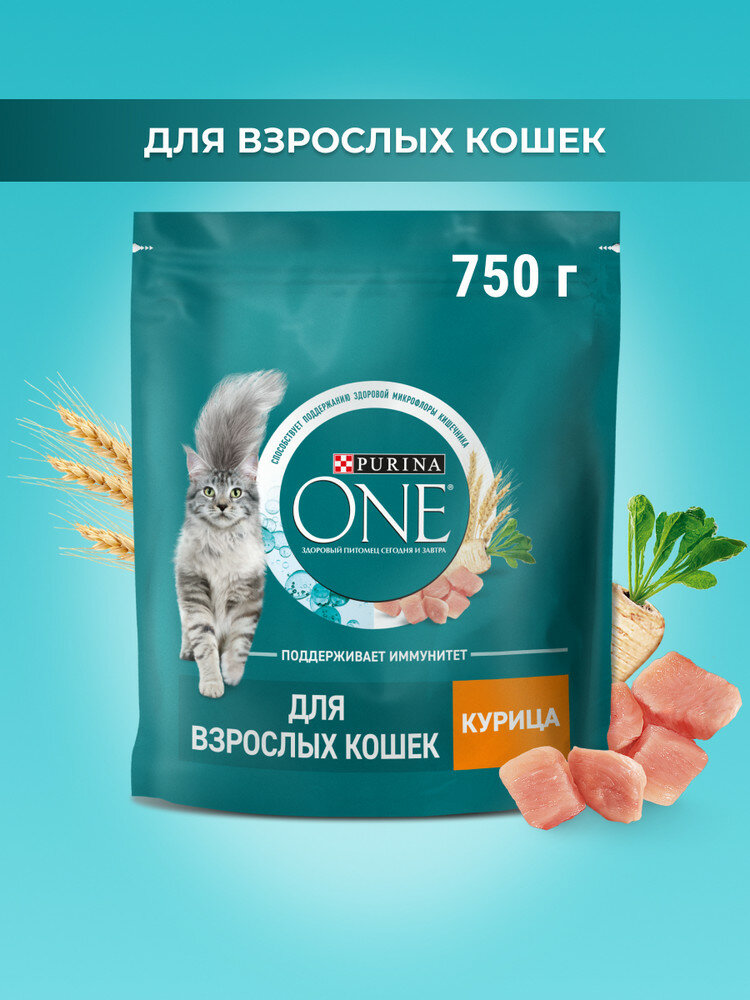 Сухой корм PURINA ONE® для взрослых кошек с курицей, 750 г