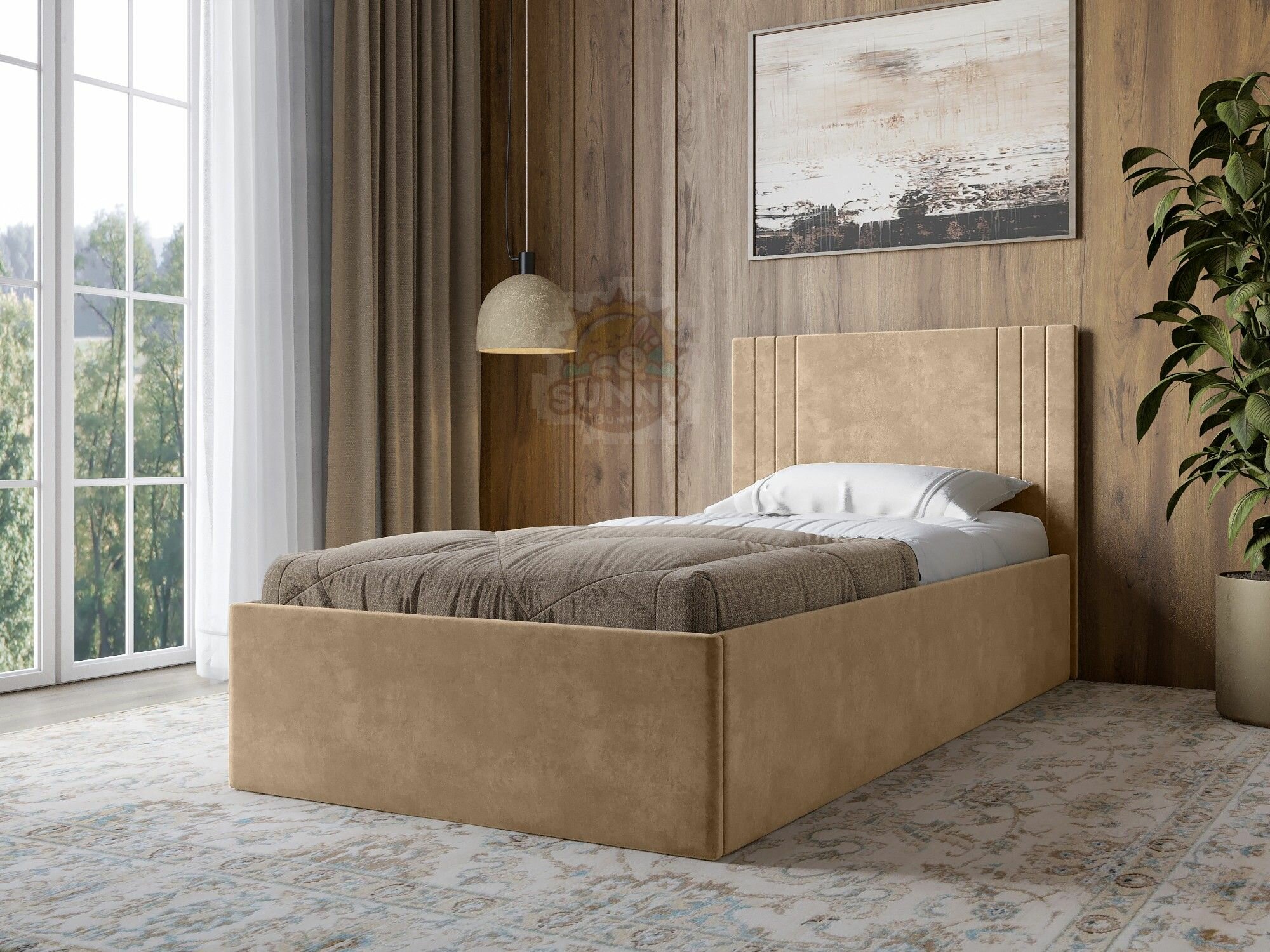 Односпальная кровать Венеция 90х190 см, ортопед осн, ЛДСП (Forest 4 Бежевый )