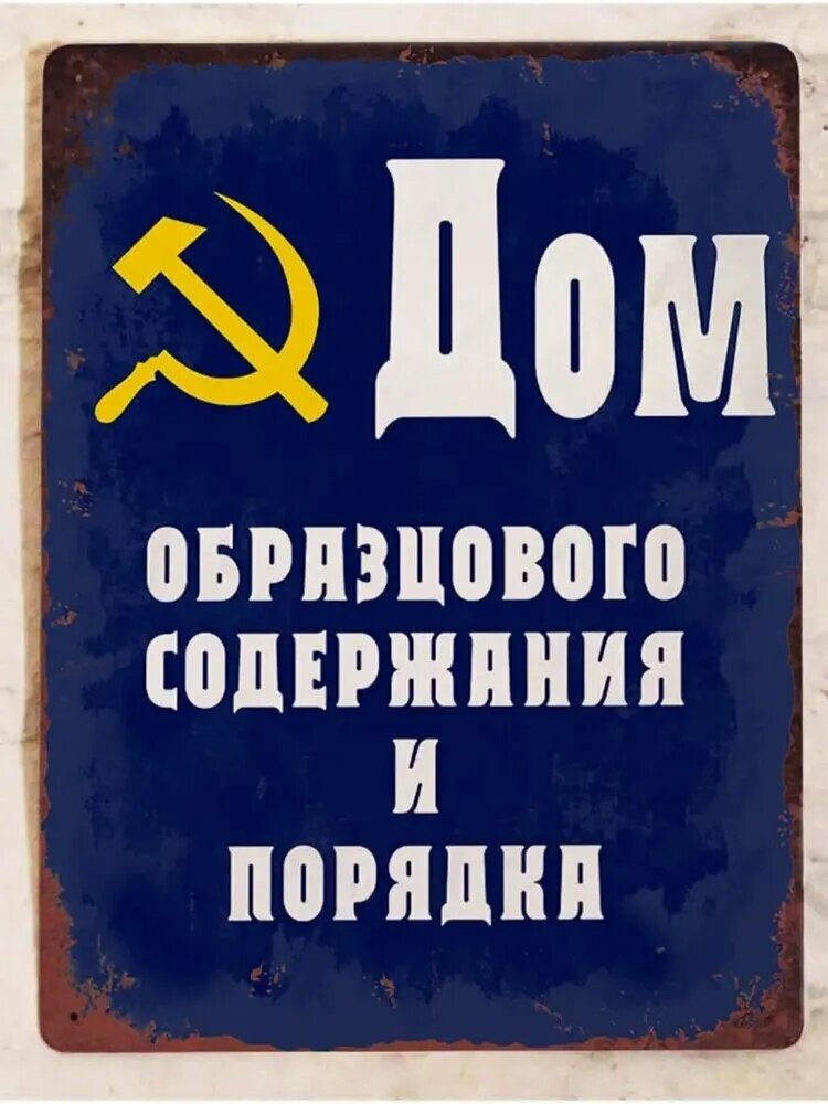 Прикольная жестяная табличка Дом образцового порядка и содержания, ретро табличка СССР, металл, 20х30 см
