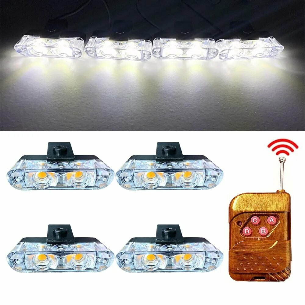 4шт стробоскопы светодиодная автомобильная сигнальная лампа решетка аварийного мигания лампы 12В 2 led Белый