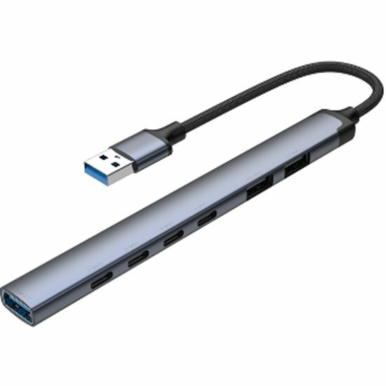 Хаб (разветвитель) Deppa USB-A 3.0 + 2xUSB-A 2.0 + 4xUSB-C, серый(73144)