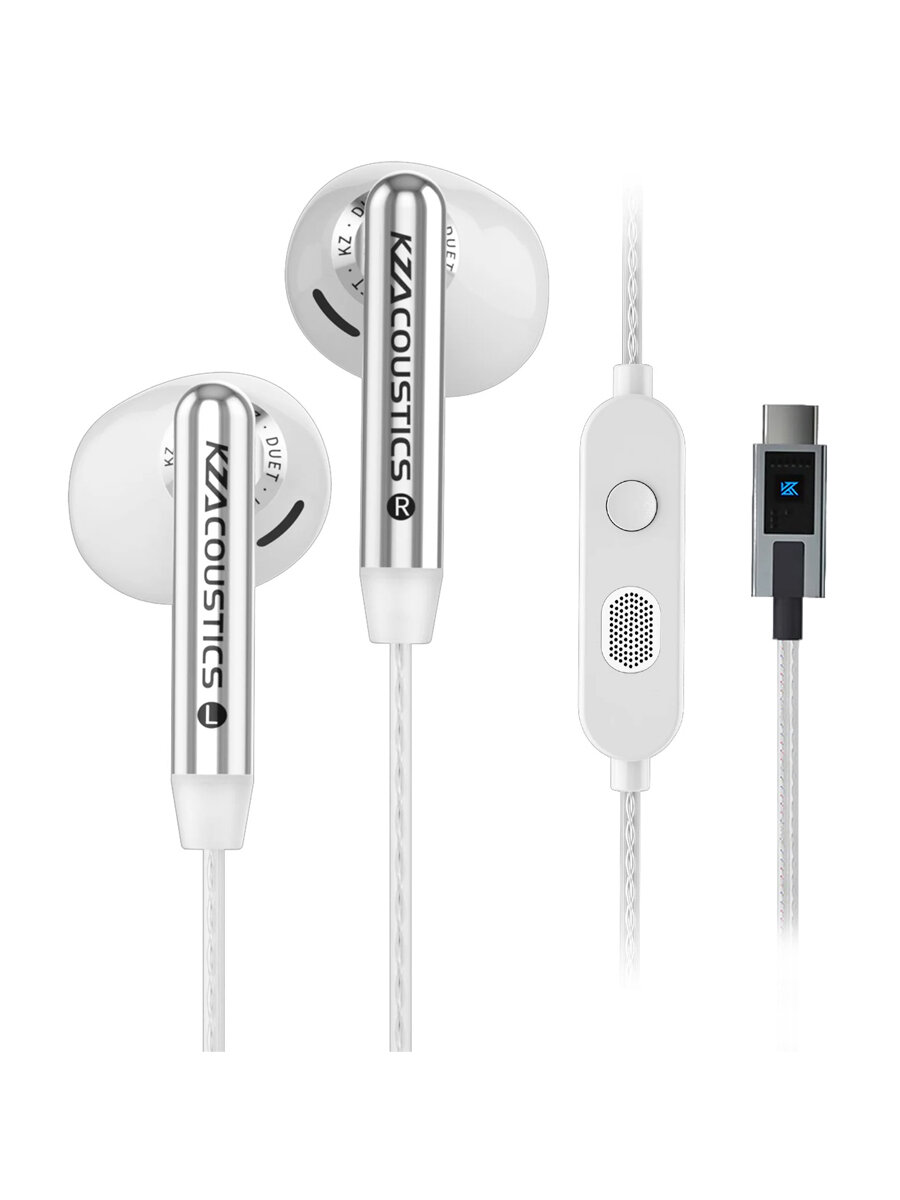 KZ Duet с микрофоном USB Type-C, белый, проводные наушники