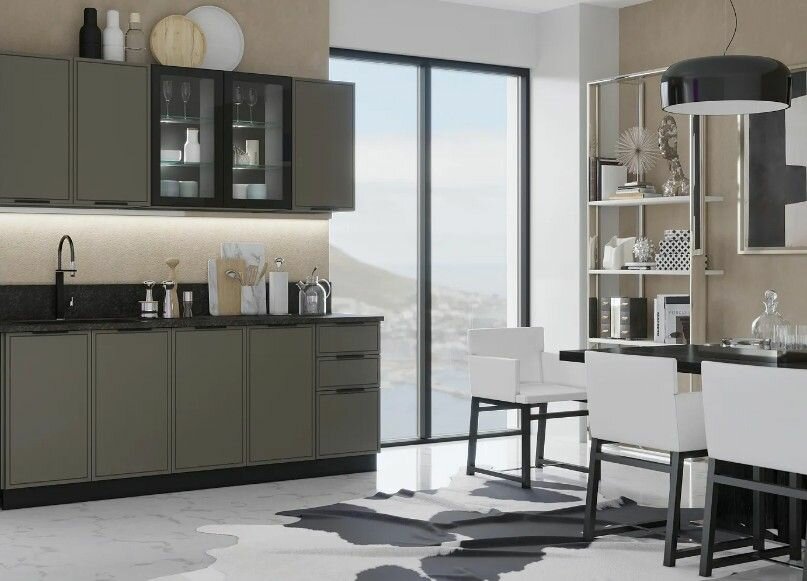 Кухонный гарнитур "Николь" 2,0м Компановка №1 (Холст вулканический)