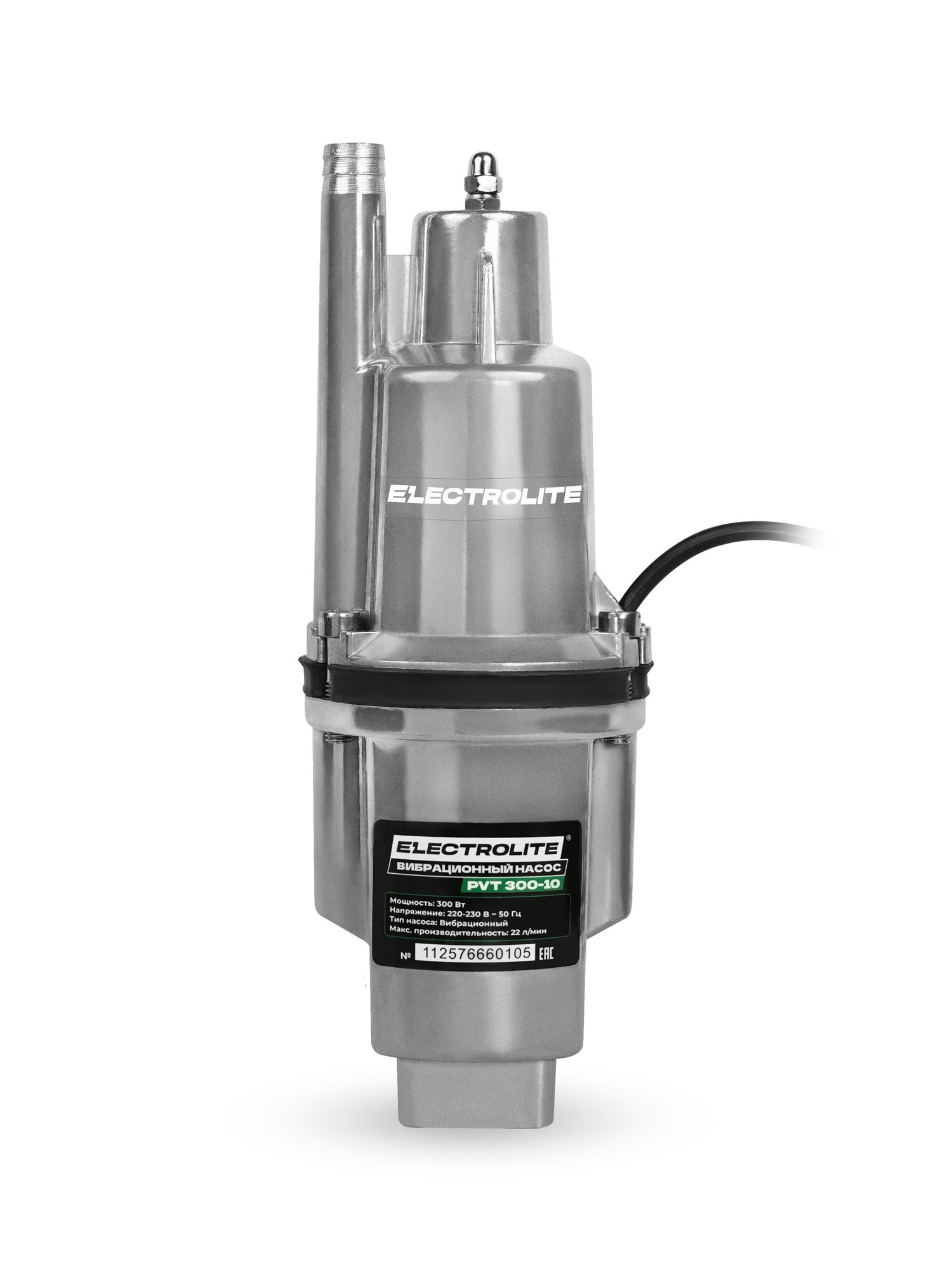 Вибрационный насос с верхним забором Electrolite PVT 300-10 ( 220В, 300Вт, Вибрационный , высота подъёма воды 72м, 22 л/мин )