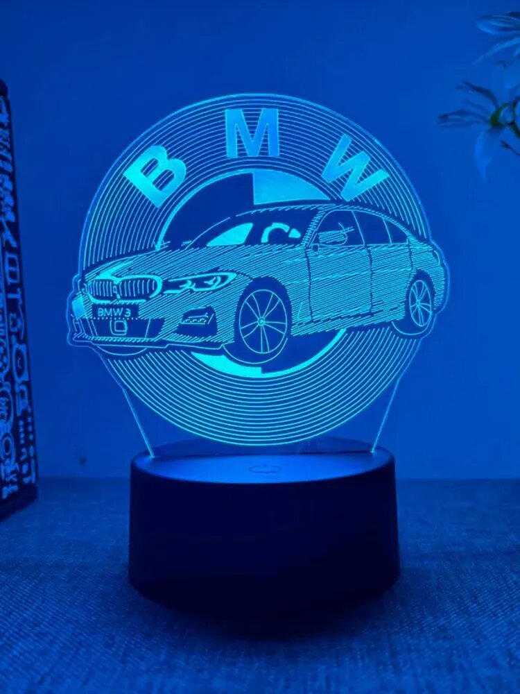 Ночник BMW 3D с подсветкой в стиле детский для спальни, настольный, голубой — фото 1