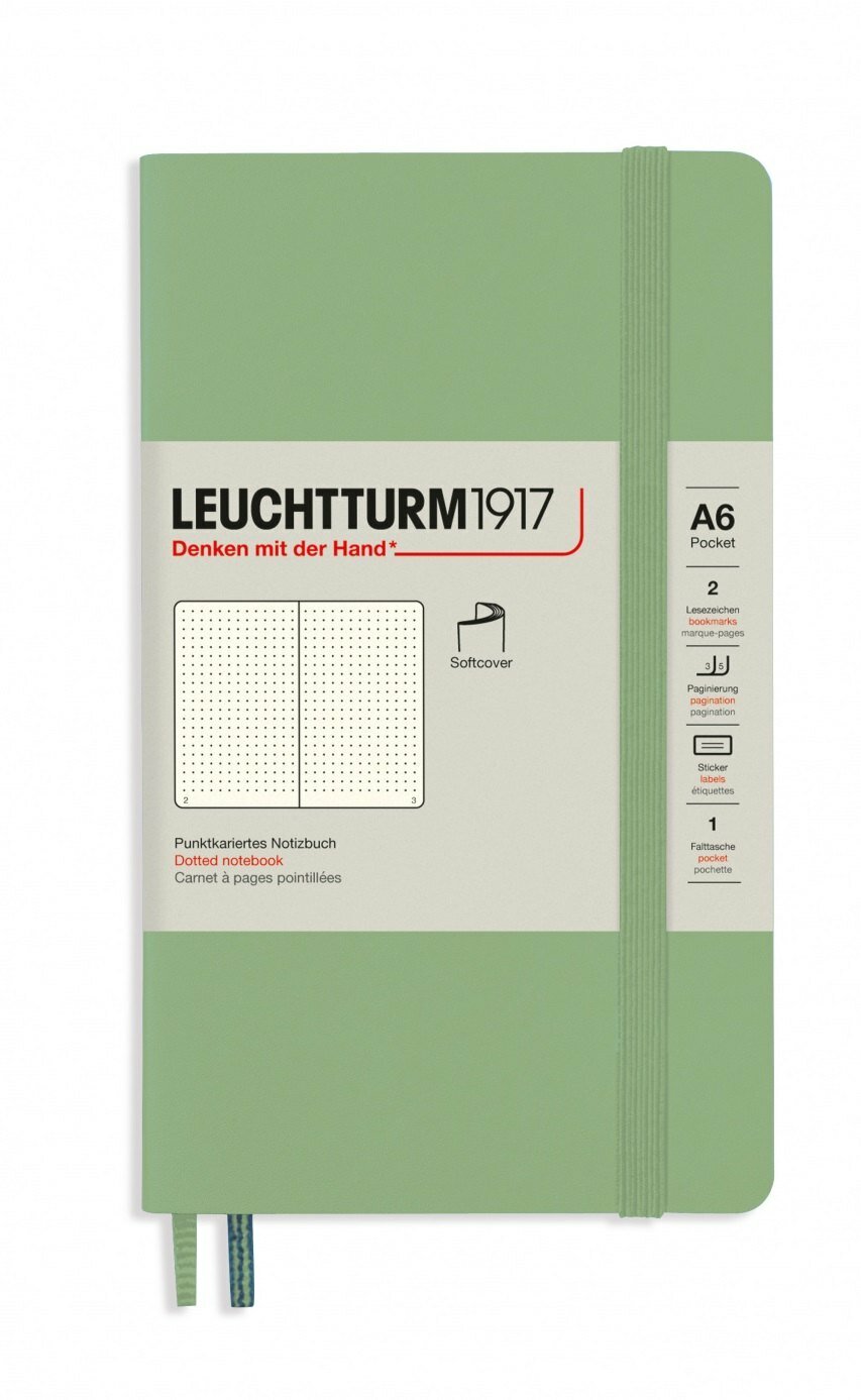 Записная книжка A6, 61 лист в точку "Classic", мягкая обложка, шалфей, Leuchtturm1917
