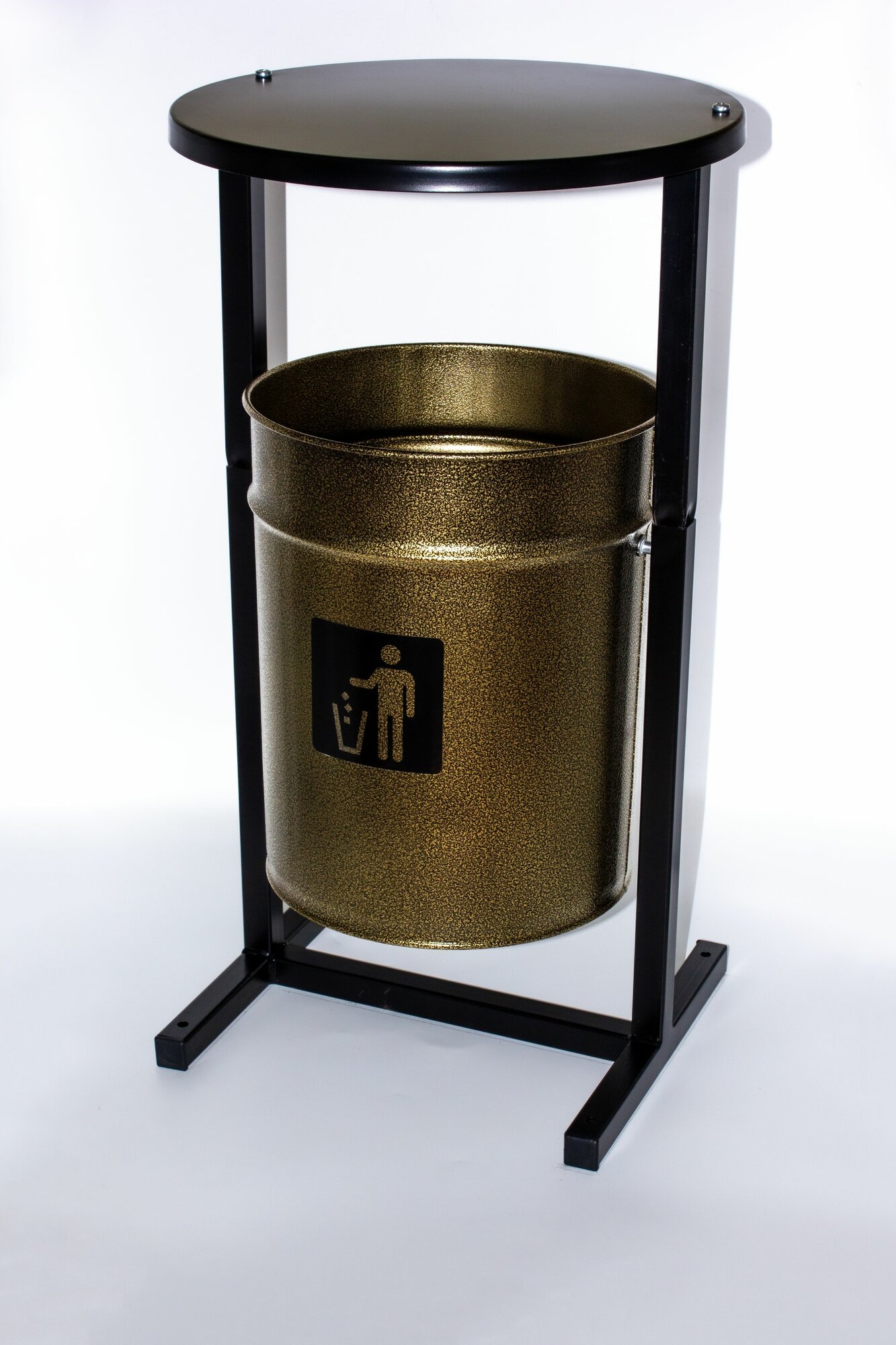 Урна Т металлическая уличная круглая с квадратными ножками бронзовая с крышкой