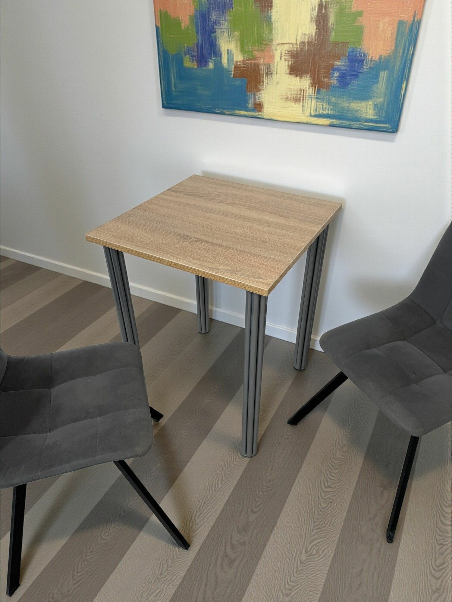 Стол дизайнерский обеденный/ цвет Дуб Сонома, 60*60 см. Ножки хром.