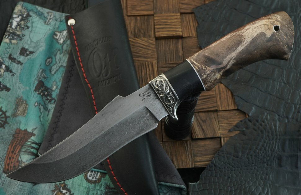 Окские ножи нож Осетр, сталь ХВ5, рукоять стабилизированное дерево , граб, мельхиор