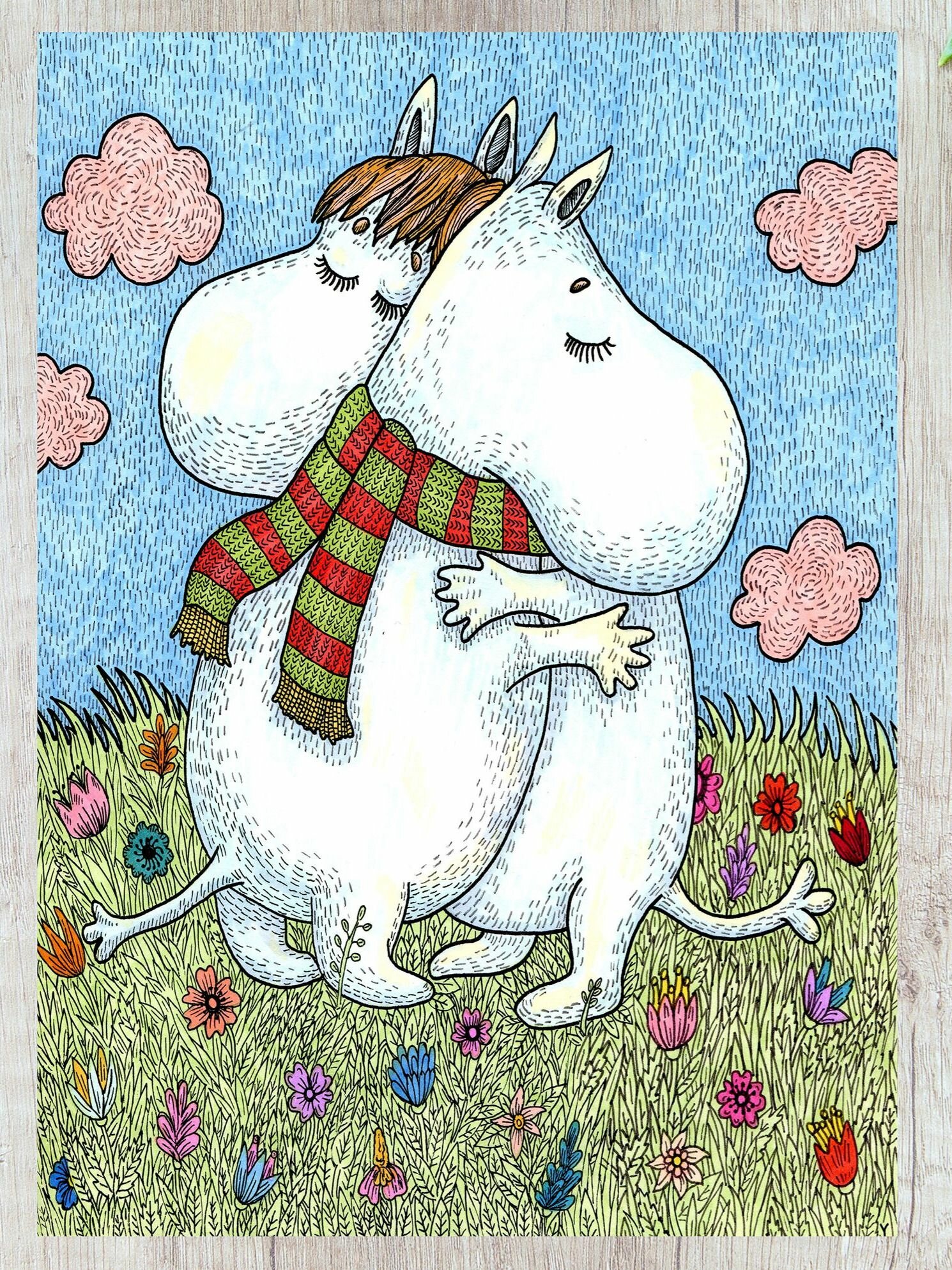 Открытка Муми-тролли с конвертом для посткроссинга. Открытка поздравительная