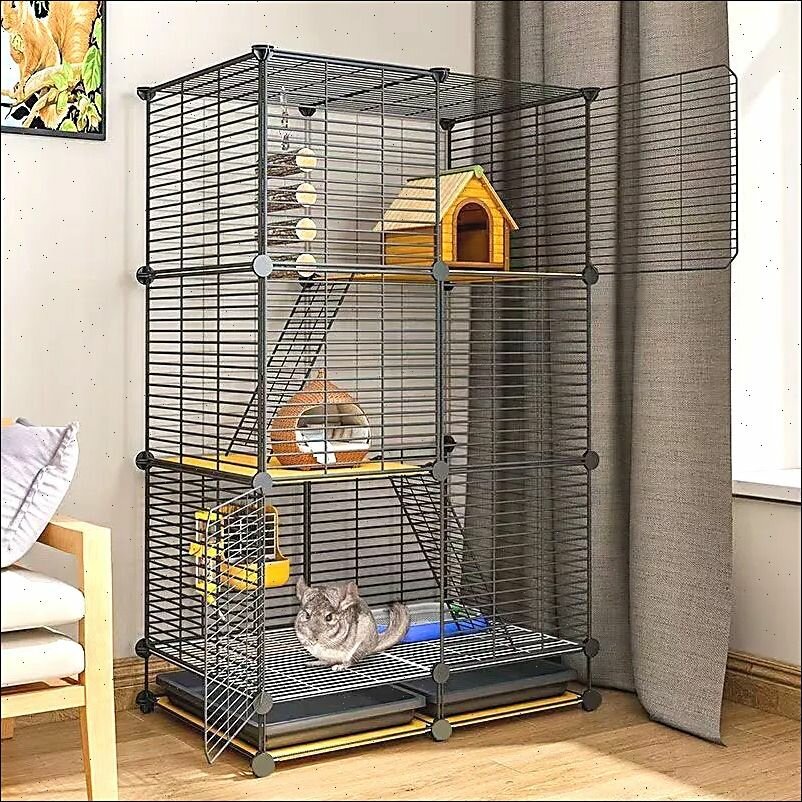 Клетка для шиншиллы большая с поддоном Металлическая Клетка для грызунов большая многоуровневая "Виллидж" с поддоном, кормушкой и поилкой