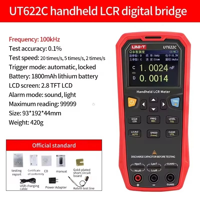 UNI-T UT622C Handheld LCR Meter, 100kHz, 420g