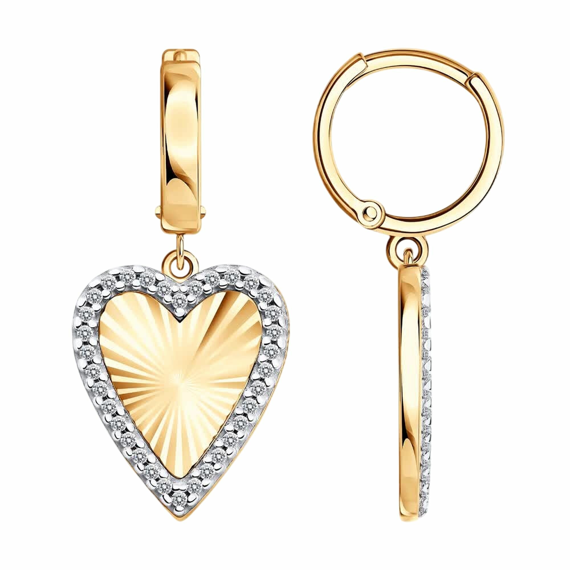 Серьги, серебро, 925 проба, золочение, фианит