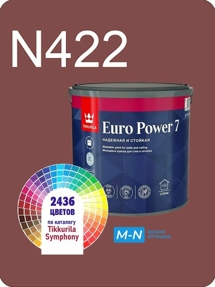 Краска для стен и потолков Tikkurila Euro Power 7 2,7л. яркие оттенки N422
