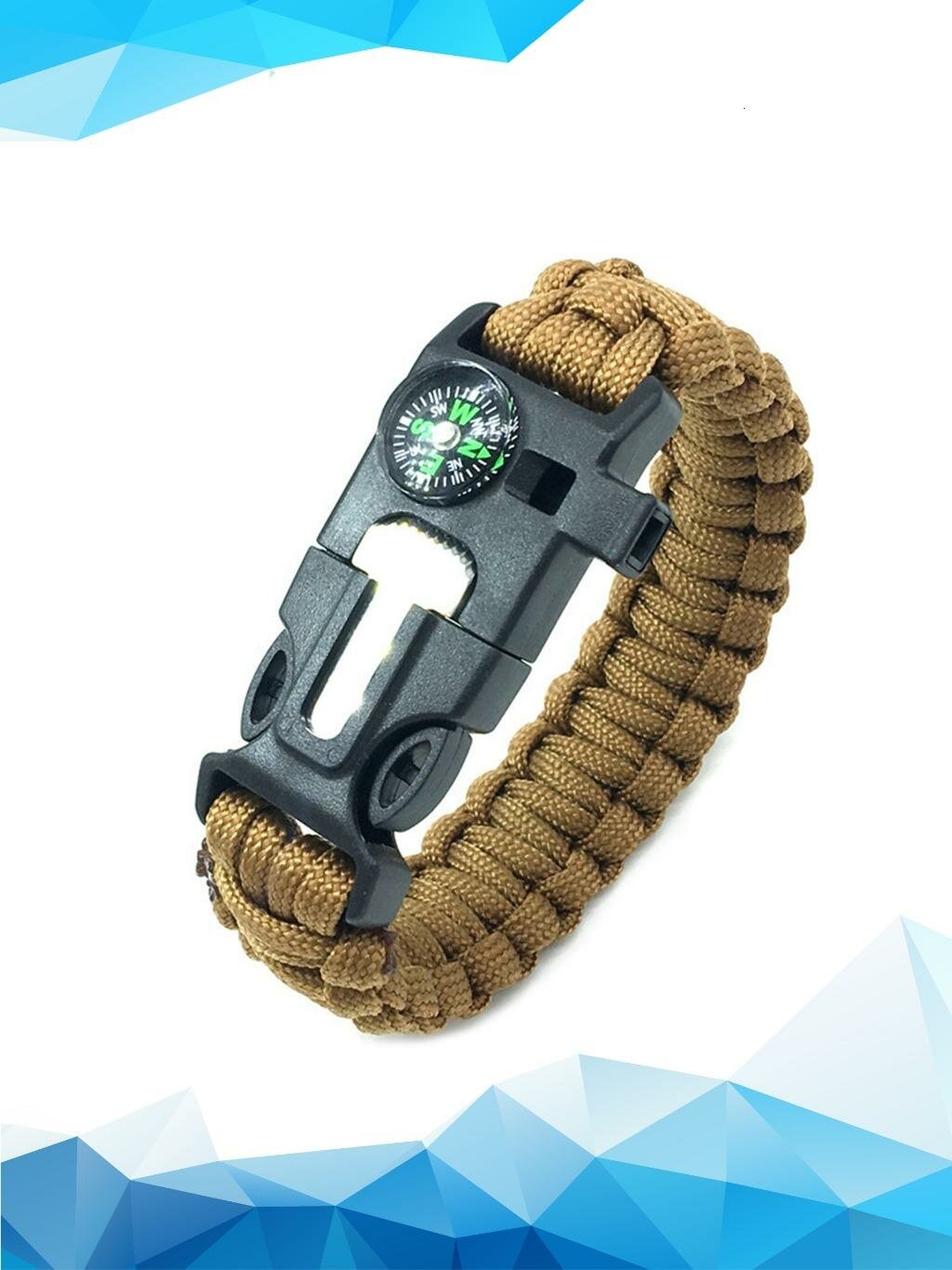 Тактический паракордовый браслет с компасом, свистком и кремнём, волк коричневый