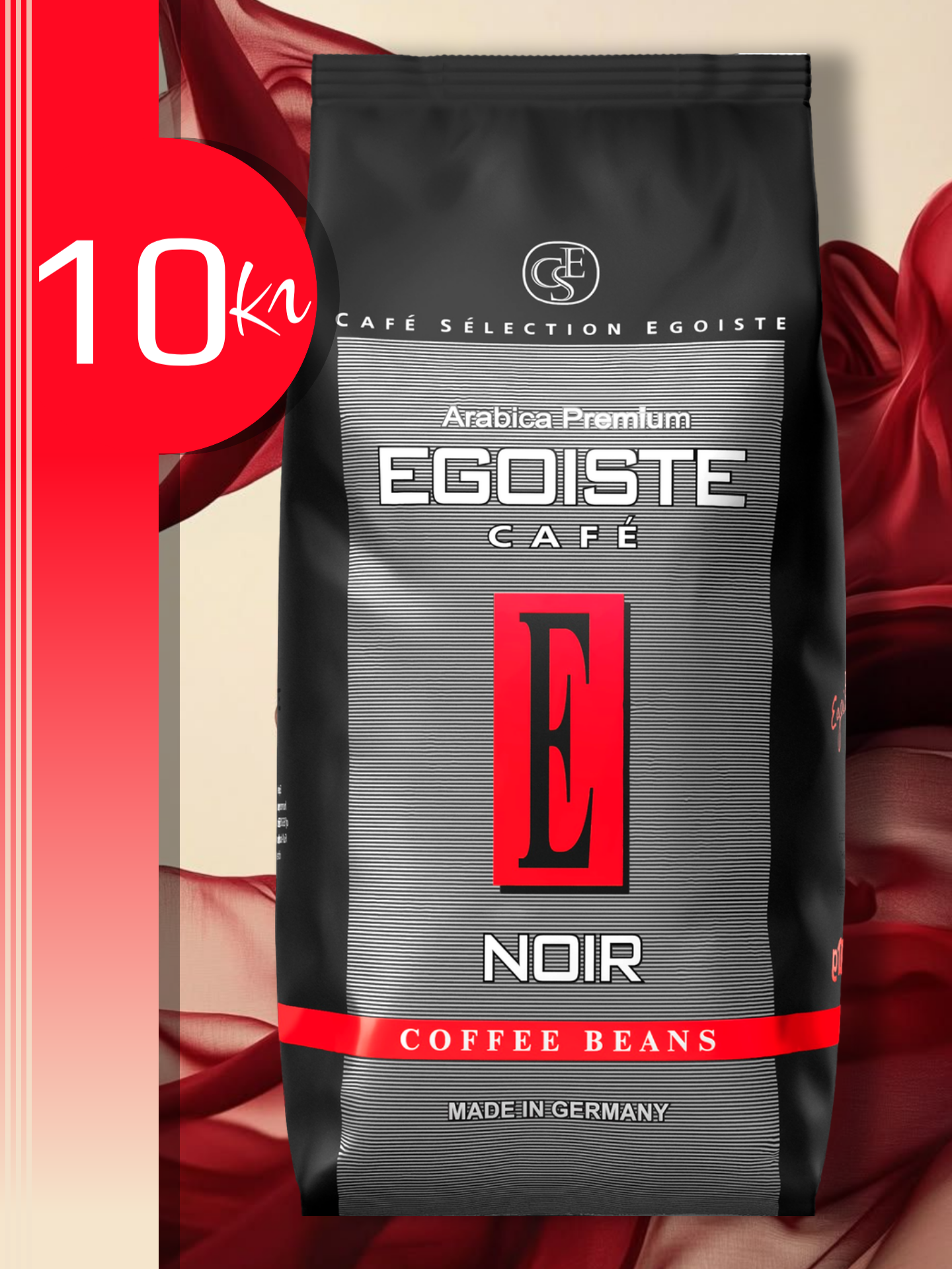 Кофе в зернах EGOISTE Noir, 1 кг, 10 шт, премиальный зерновой кофе средней обжарки, ароматный и насыщенный вкус, арабика