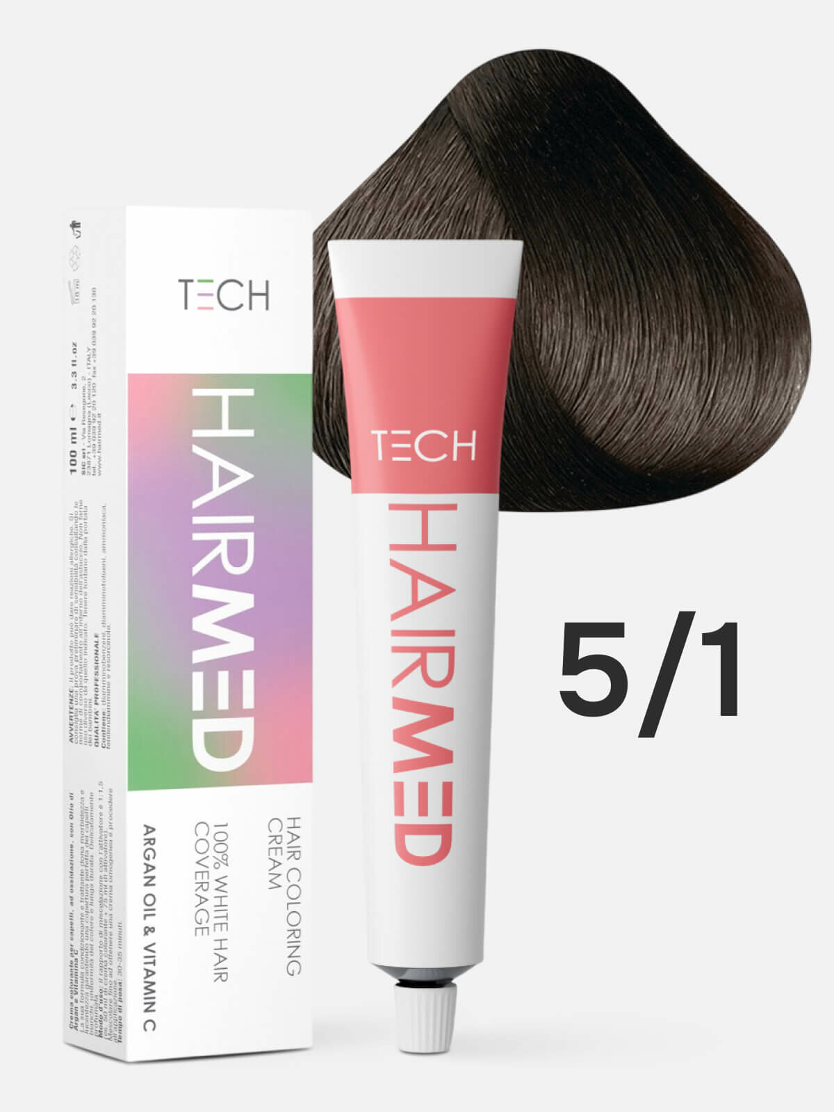 Крем - краска для волос профессиональная Hairmed 5/1 Светлый каштановый Пепельный, 100 мл