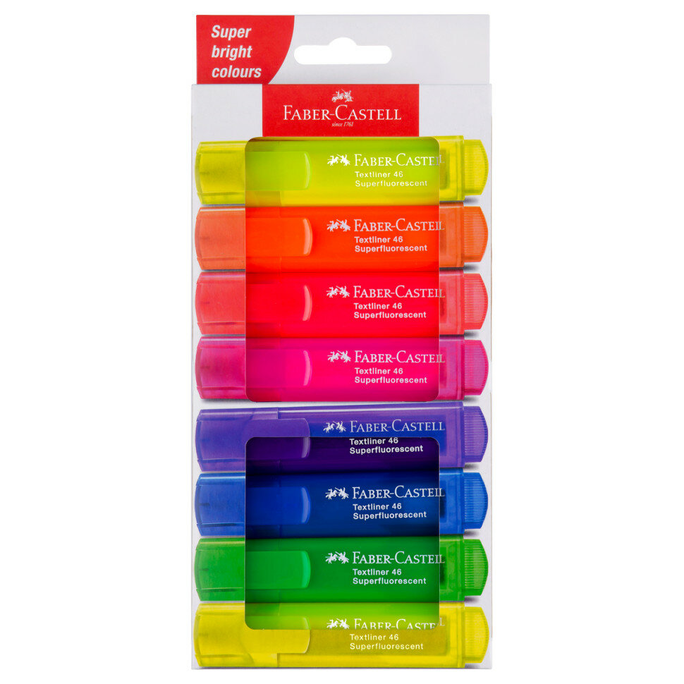 Набор текстовыделителей Faber-Castell "46 Superfluorescent" 7 флуоресцентных цв, 8шт, 1-5мм, картон. уп, 382761