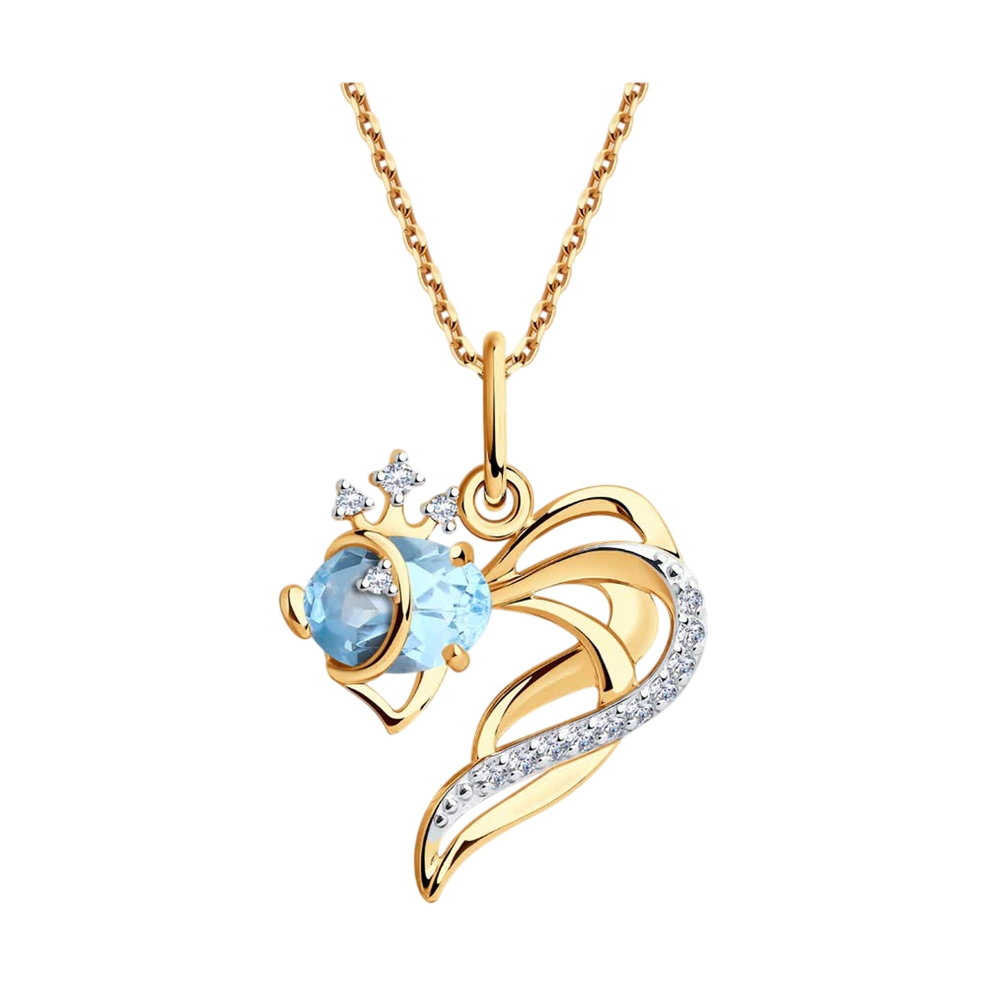 Подвеска, красное золото, 585 проба, фианит, топаз