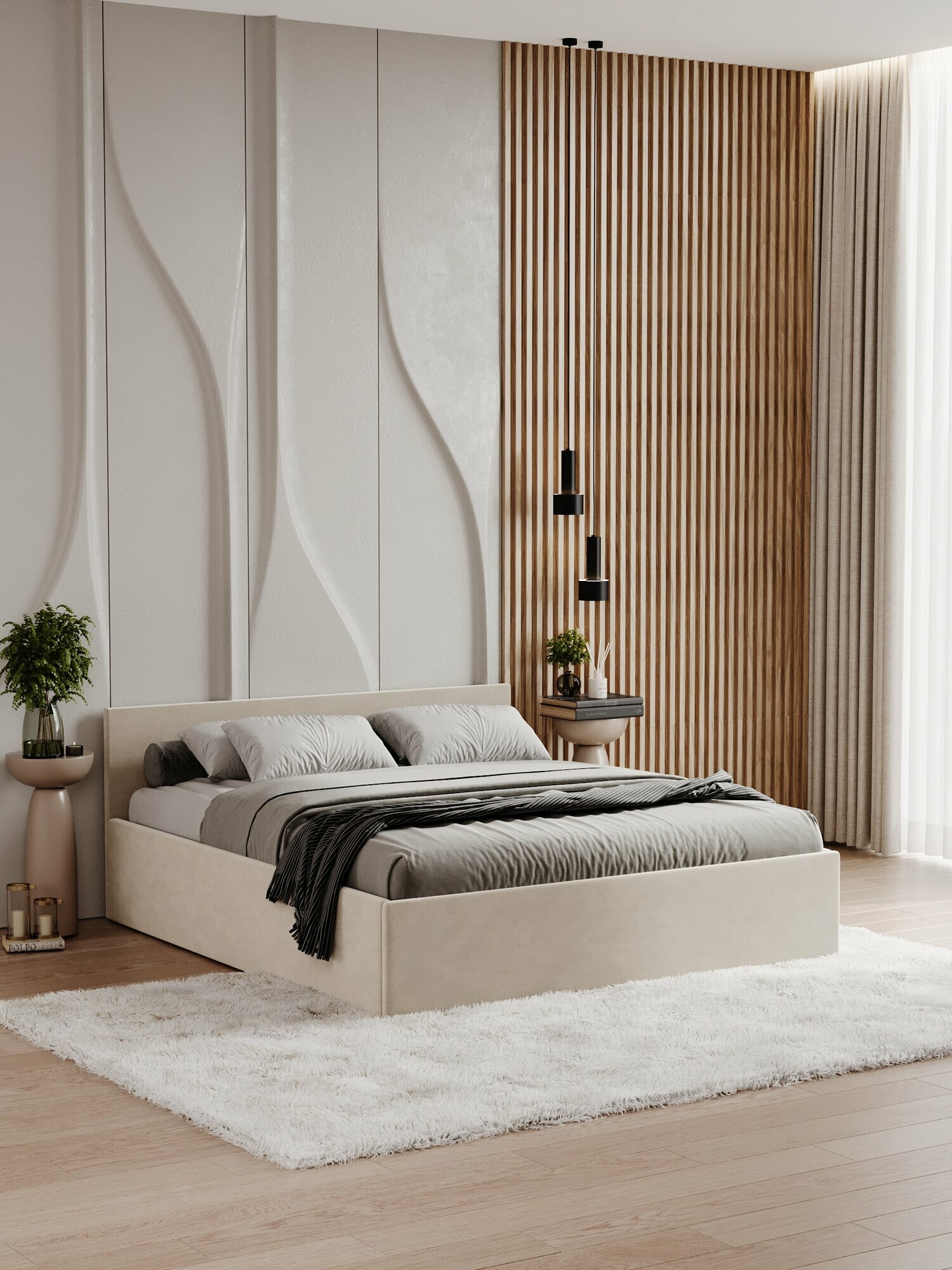 Кровать Микки слоновая кость с матрасом Лайт (10 см), 160х200 см