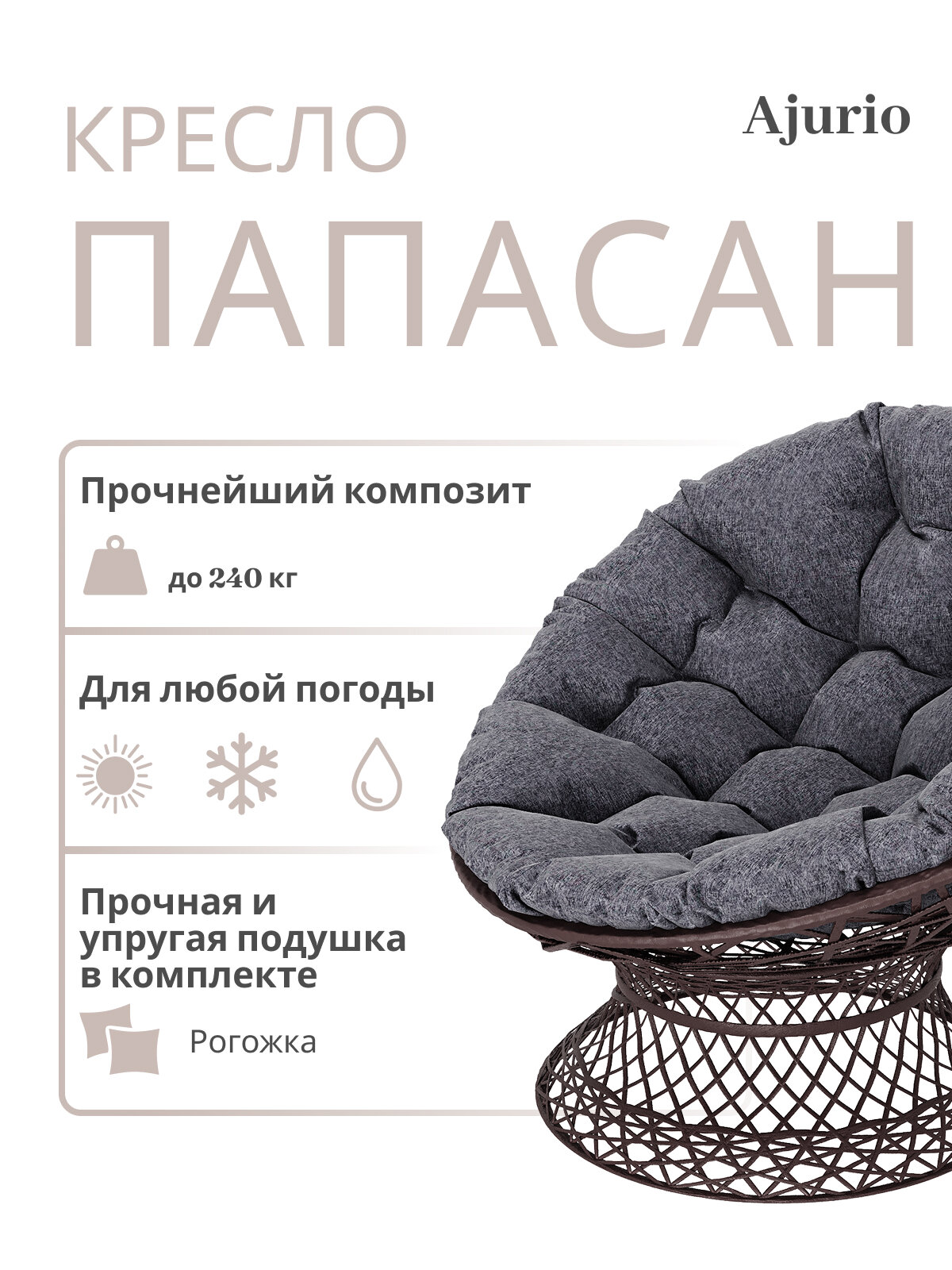 Всепогодное кресло папасан садовое плетёное из ротанга для дома и дачи