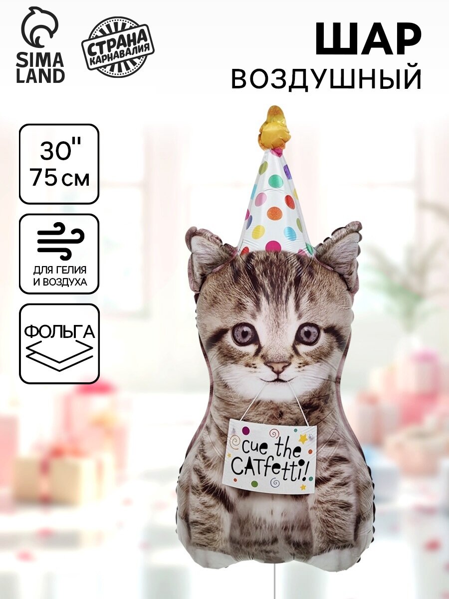 Воздушный шар Страна Карнавалия фольгированный 30" "Котёнок в колпачке"