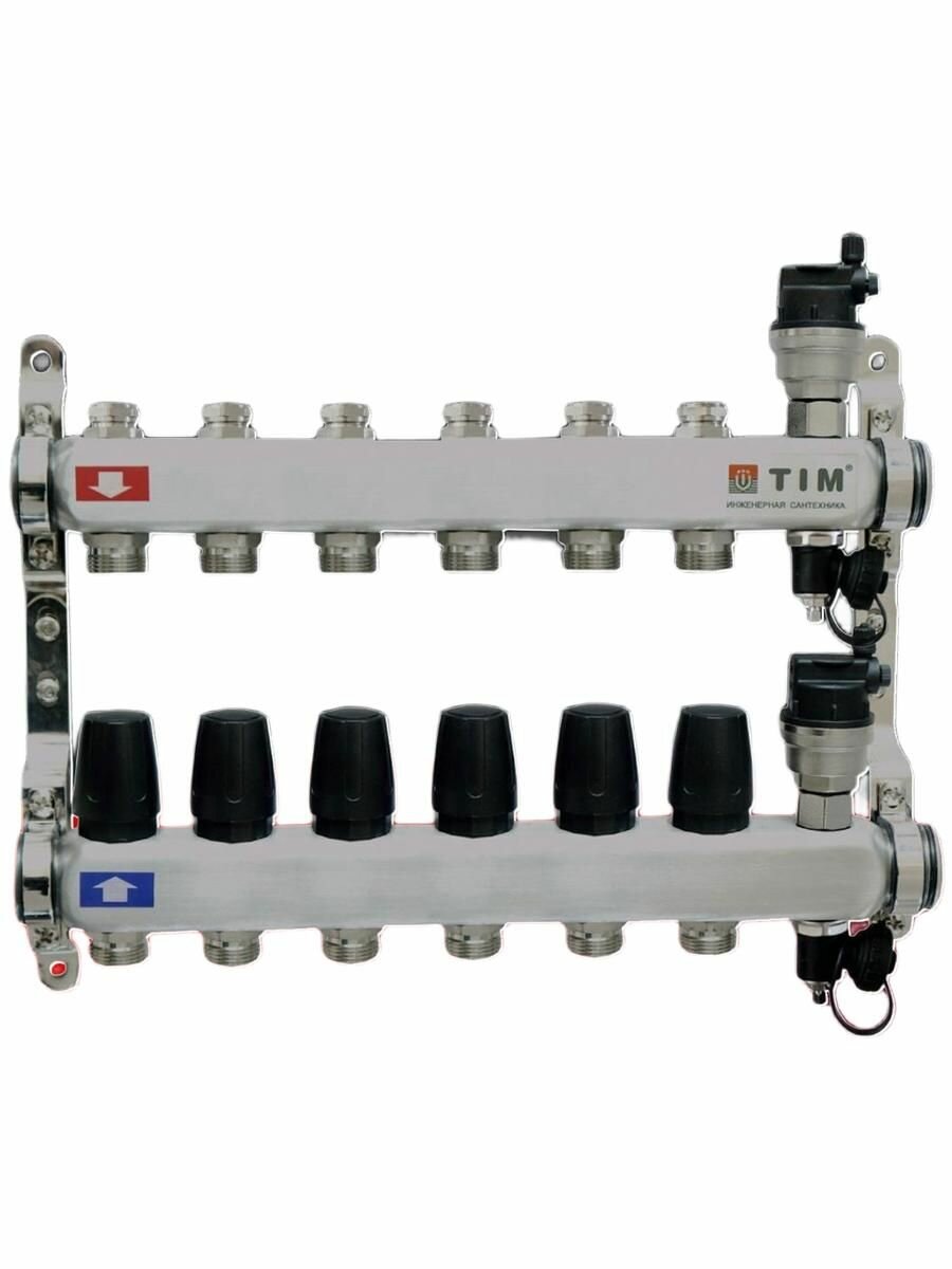 Коллектор распределительный регулируемый без расходомеров TIM 1"х3/4" EK (7 выходов)