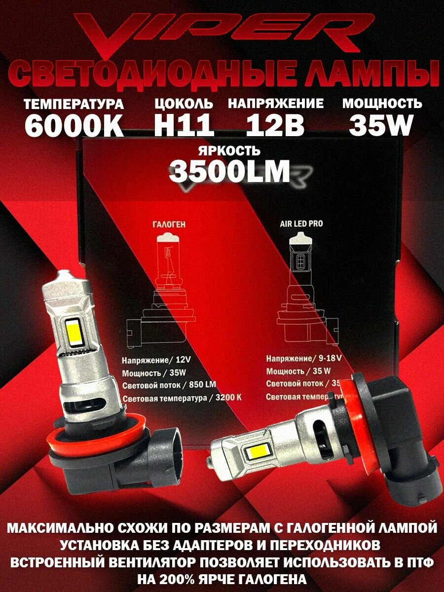 Лед лампы Cветодиодные H16 противотуманки на Toyota RAV4 2013-2025 / Led без адаптеров и переходников Viper на Тойота Рав4