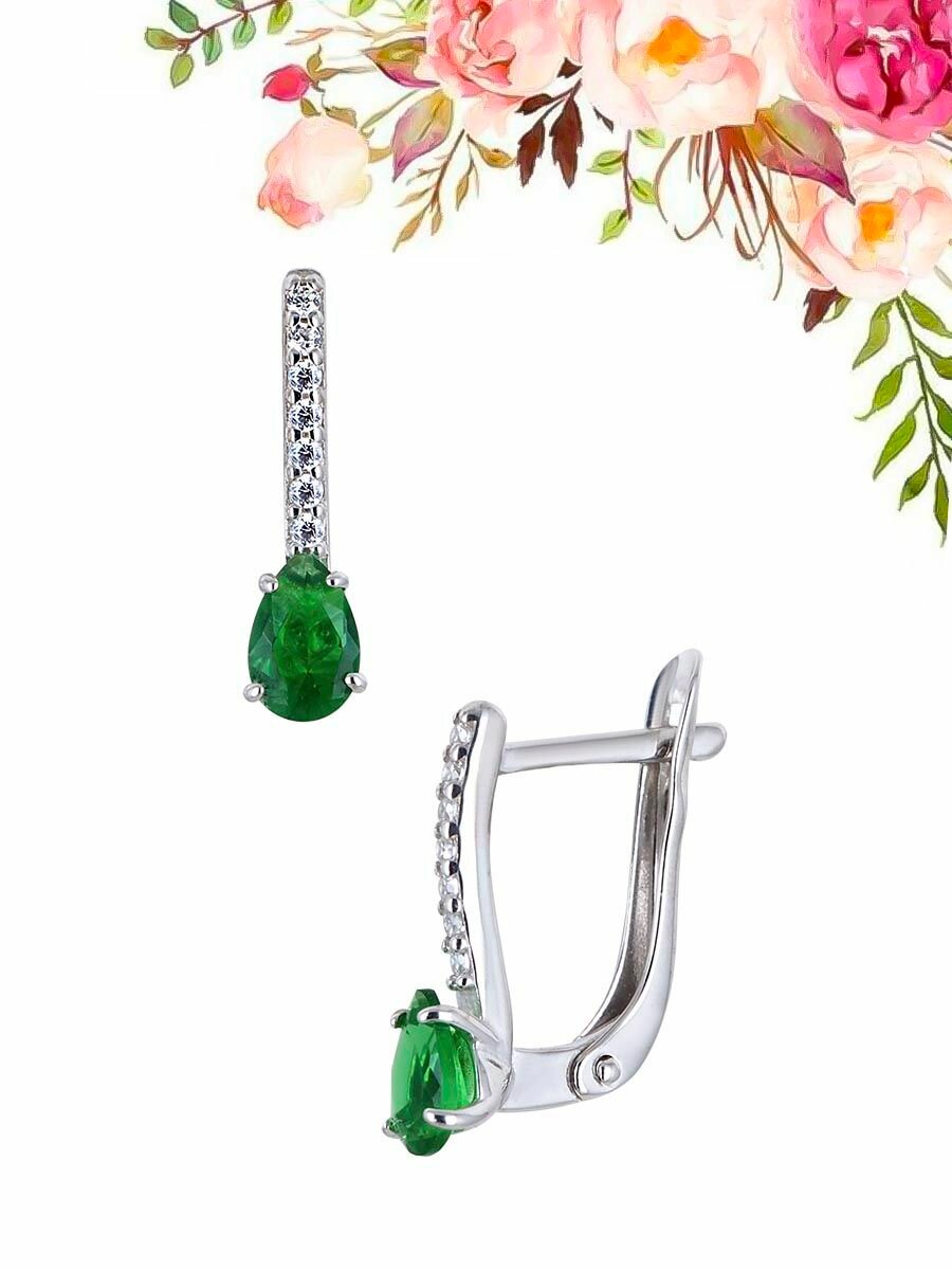 Серьги, серебро, 925 проба, родирование, изумруд синтетический