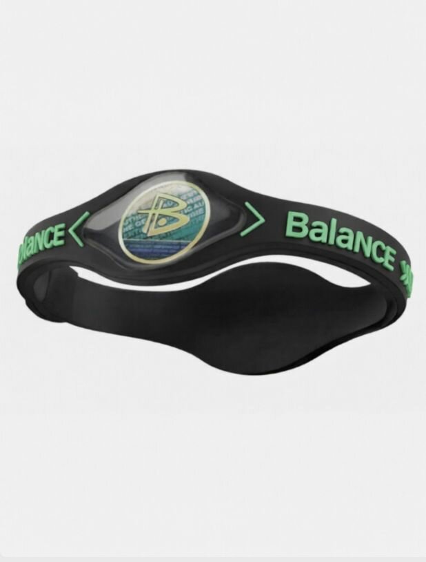 Энергетический браслет Power Balance с турмалином, Черный с Зеленой надписью, размер S (длина) 17,5 см.